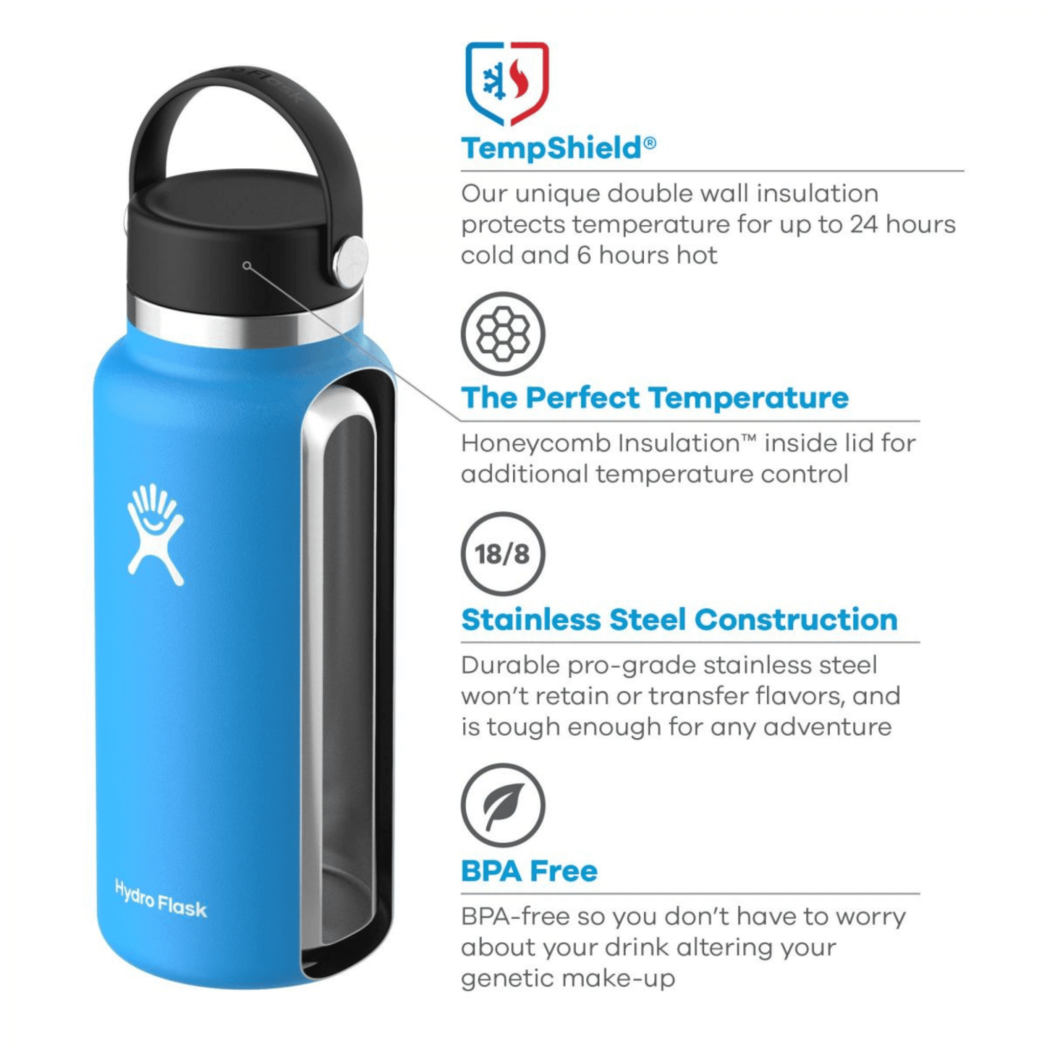 Hydro Flask Water Bottle - Stainless Steel & Vacuum Insulated - Wide ...